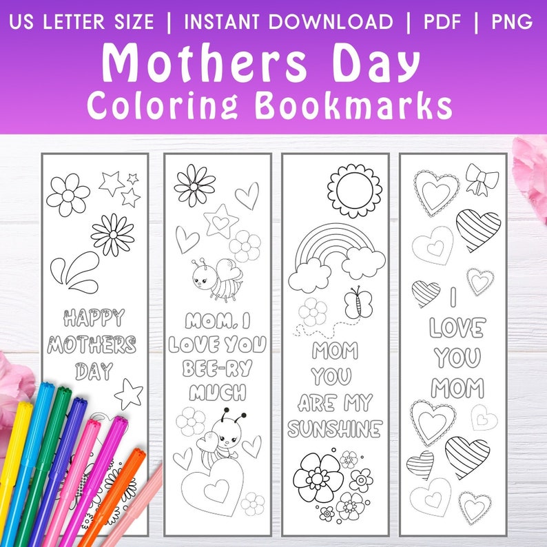 Printable Mothers Day Coloring Bookmarks Present From Kids Mothers Day ...