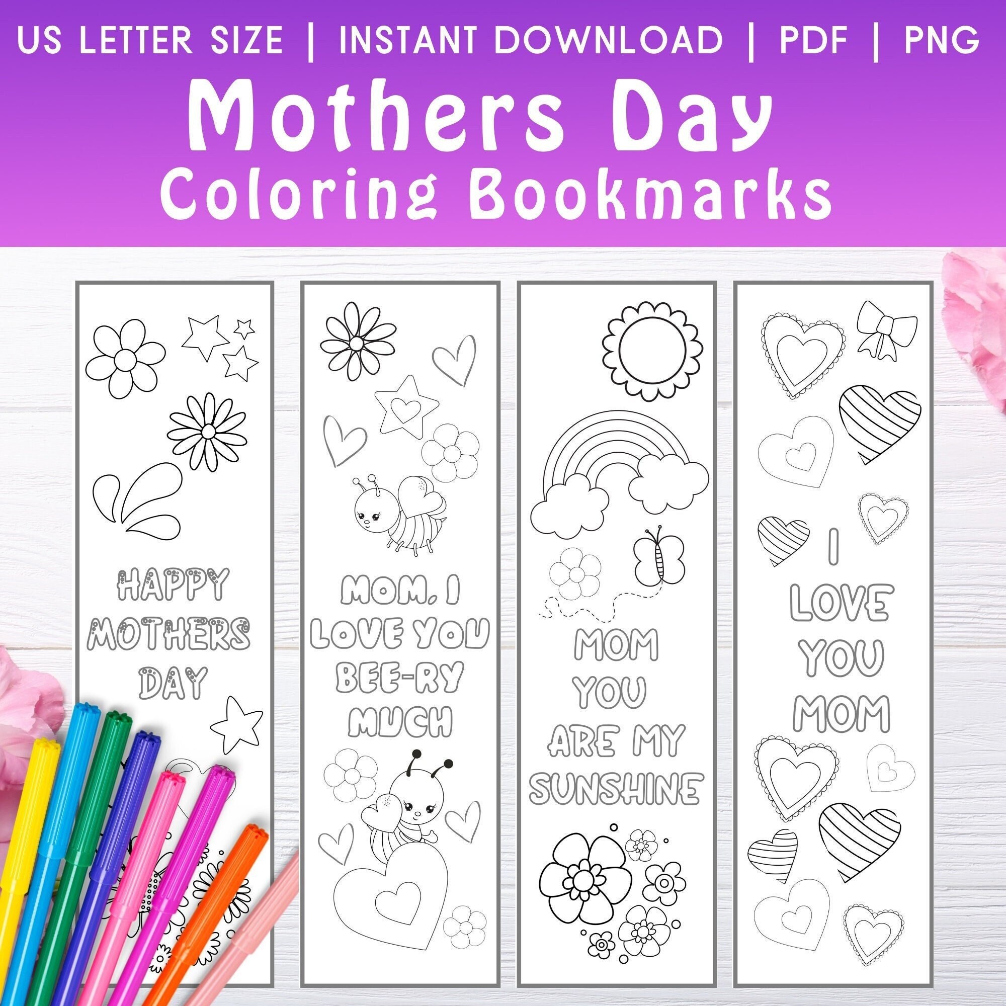 Printable Mothers Day Coloring Bookmarks Present From Kids Mothers Day ...