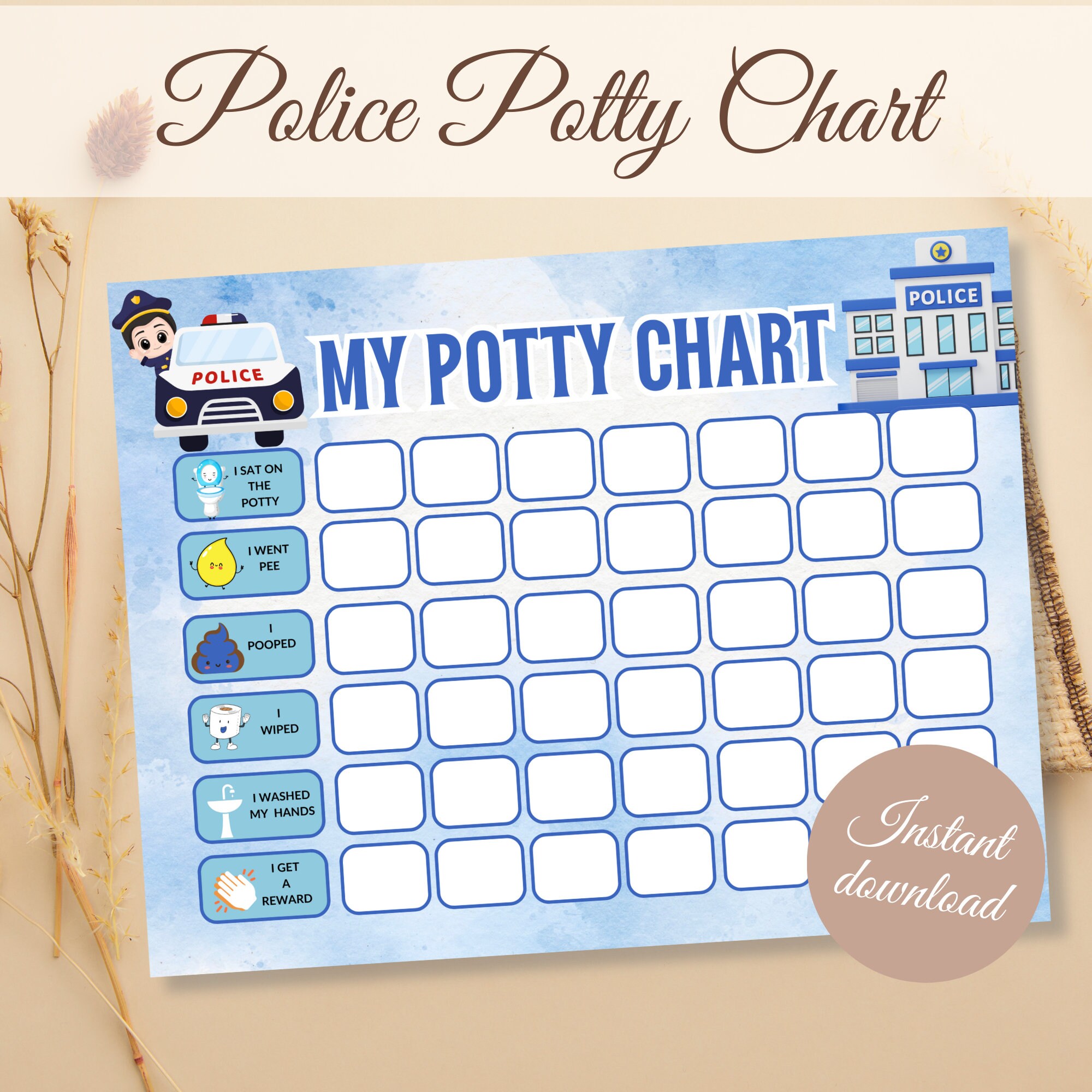 Police Potty Chart for Boy Toilet Training Chart Kids Potty Chart ...