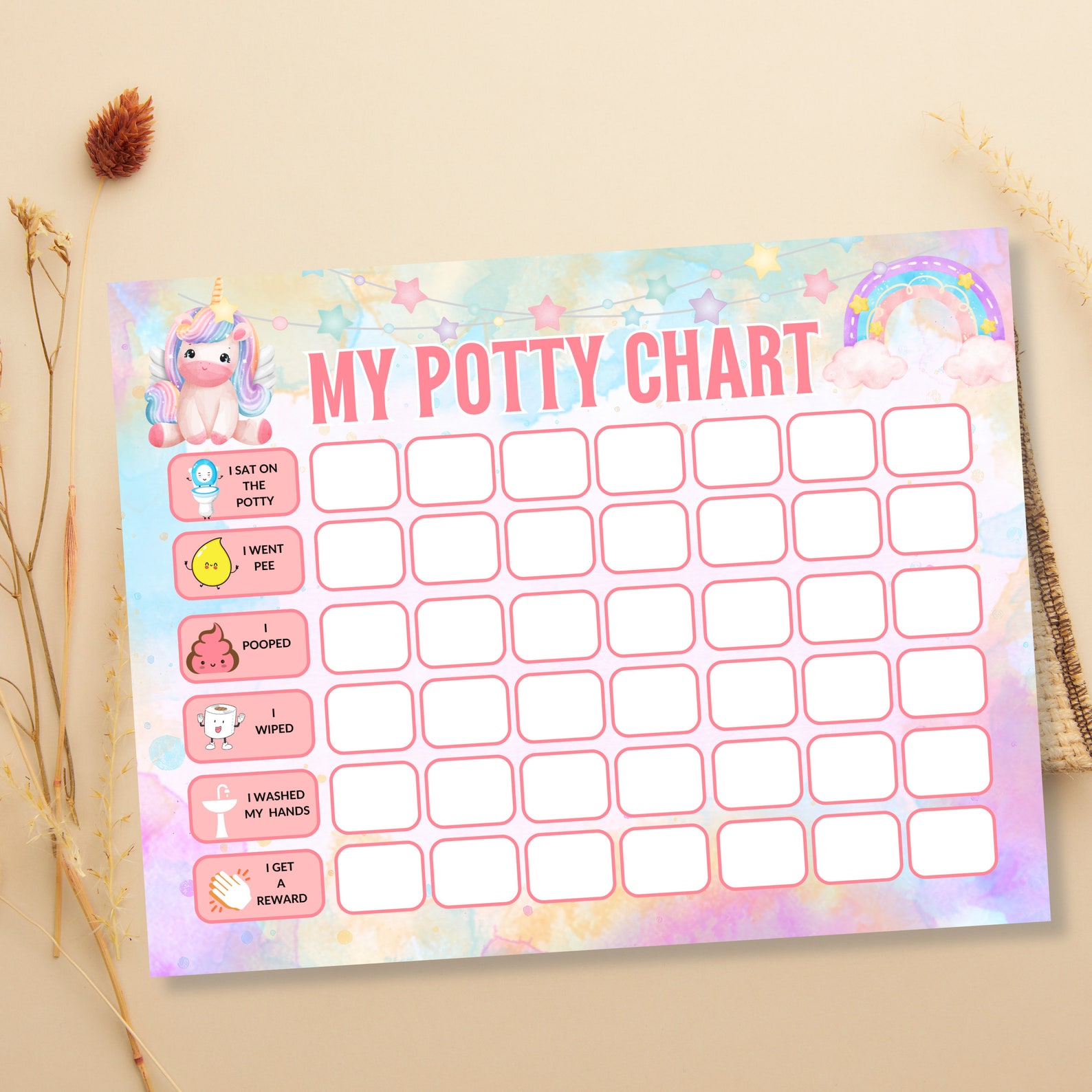 Unicorn Potty Chart for Girls Toilet Training Chart Kids Potty Chart ...