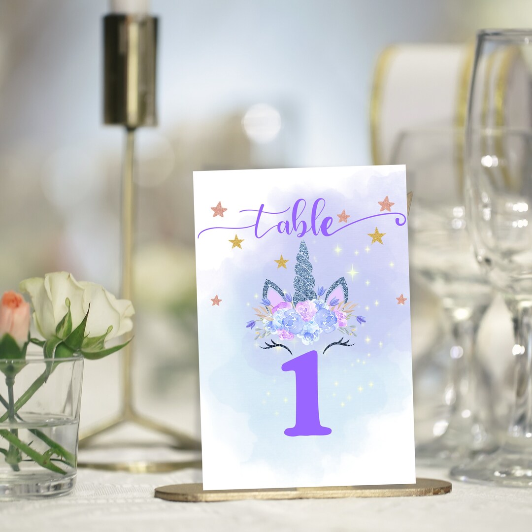 Customizable Unicorn Party Table Number Magical Fantasy Theme Cute ...