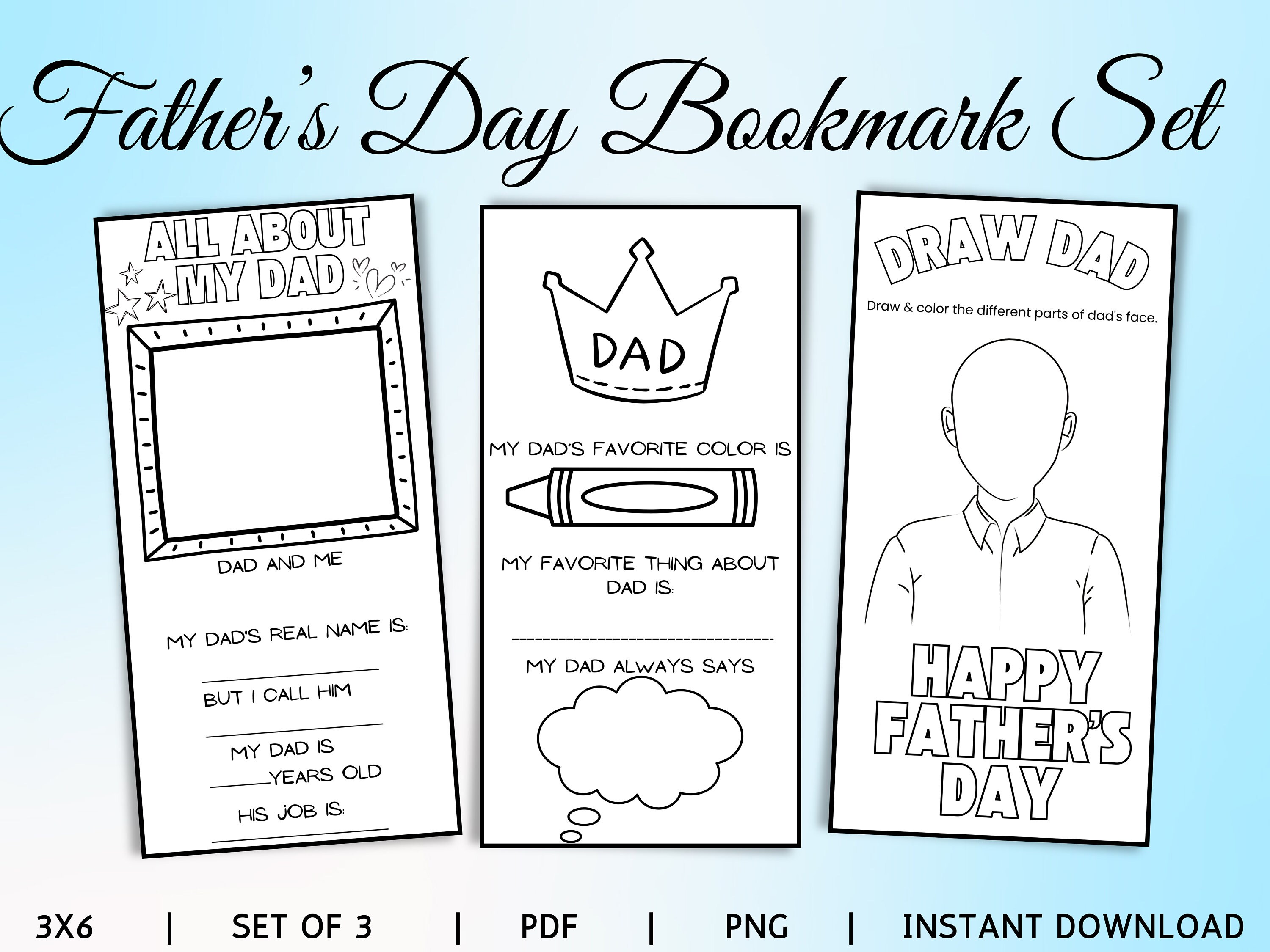 Printable Father's Day Coloring Bookmarks DIY Gift for Dad Gift for ...