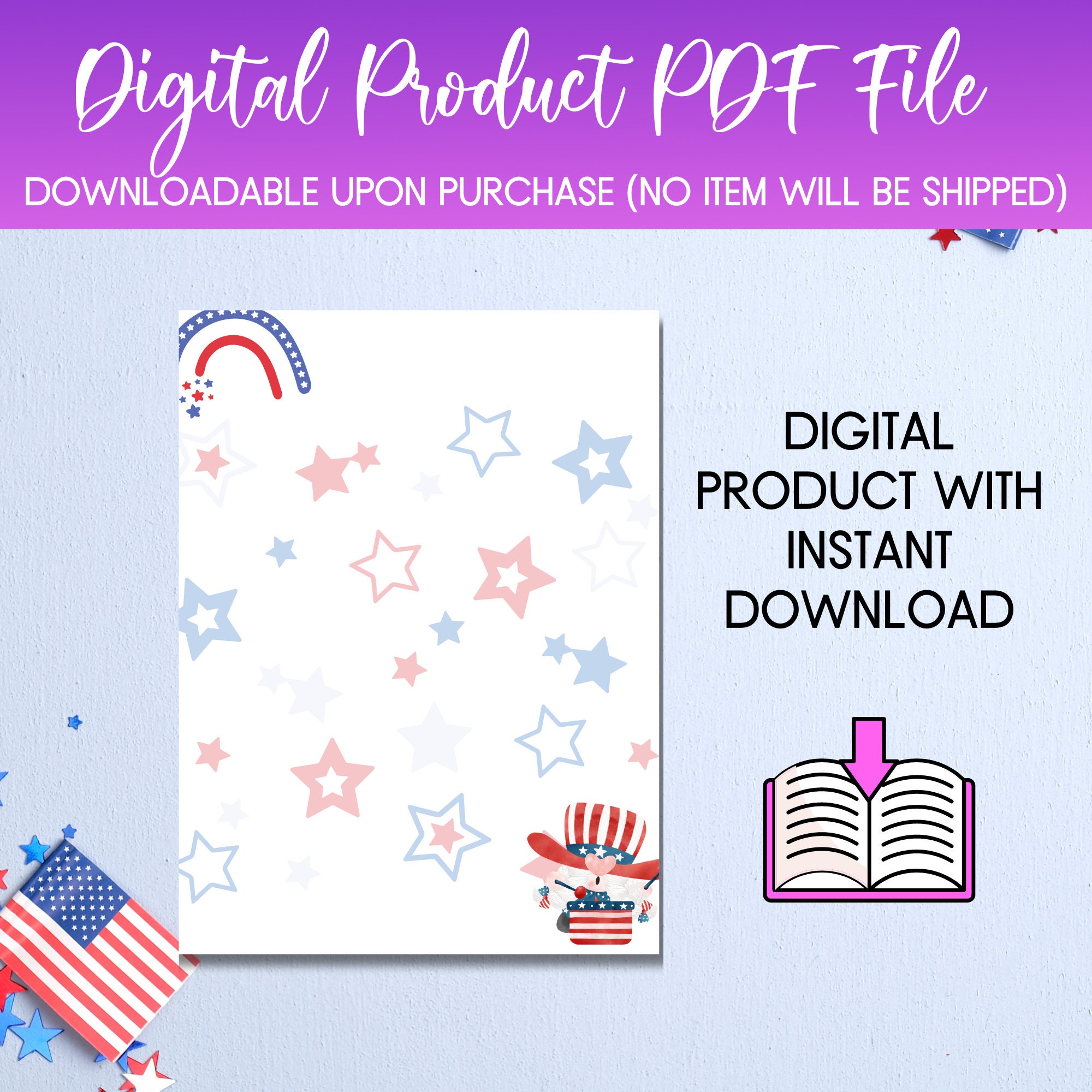 4th of July Stationery Set Printable Independence Day Paper Fourth of ...