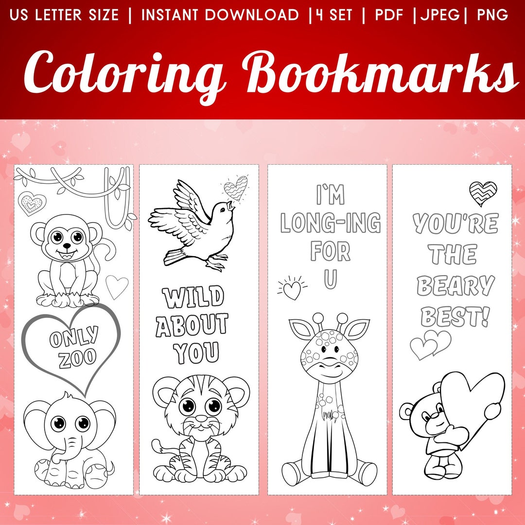 Valentines Coloring Bookmarks Valentines Puns Cards Cute Animal ...