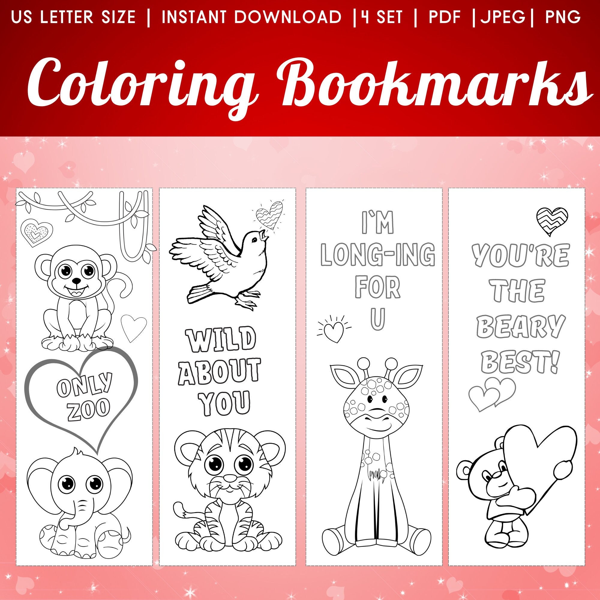 Valentines Coloring Bookmarks Valentines Puns Cards Cute Animal ...