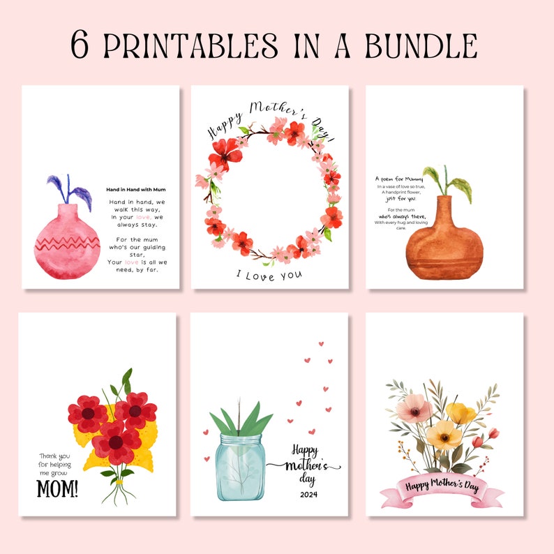 Mothers Day Handprint Craft Flower Theme Bundle 6 Printable Gift Mom ...