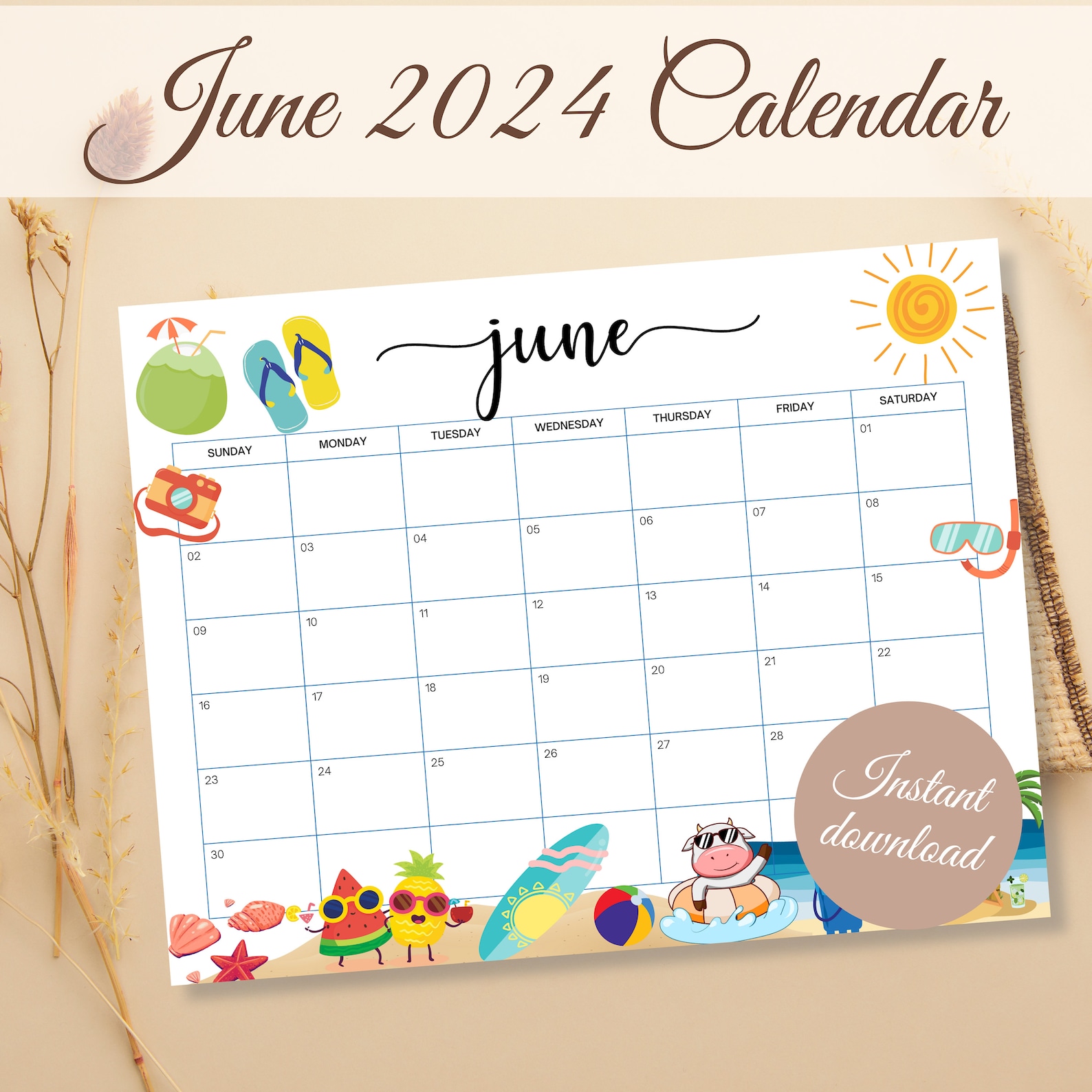 Printable Kids June 2024 Calendar Classroom School June Monthly Planner ...