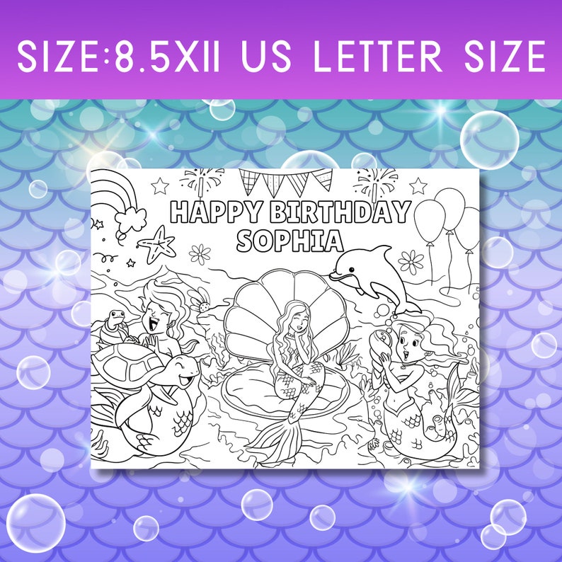 Editable Mermaid Birthday Coloring Mermaid Coloring Pages Mermaid ...