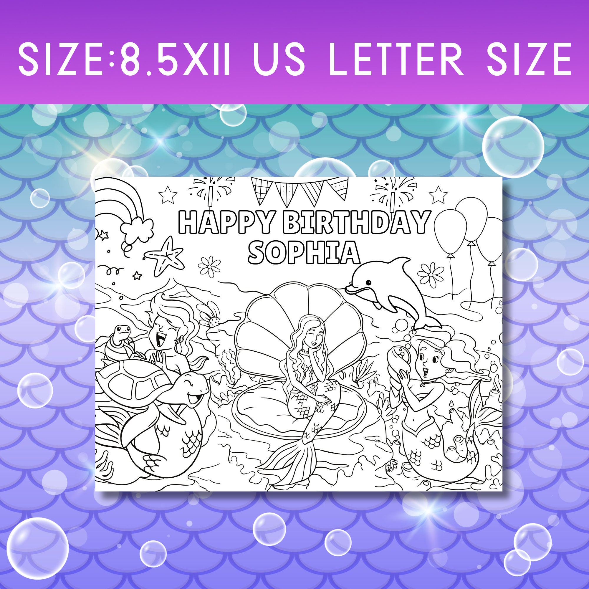 Editable Mermaid Birthday Coloring Mermaid Coloring Pages Mermaid ...