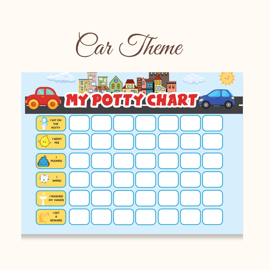 Cars Potty Chart for Boy Toilet Training Chart Kids Potty Chart ...