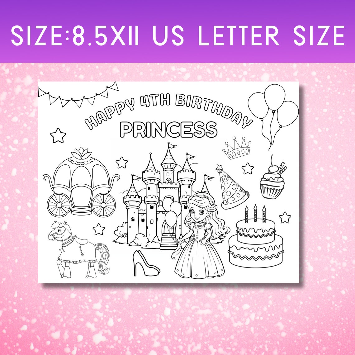 Editable Princess Birthday Coloring Princess Coloring Pages Princess ...
