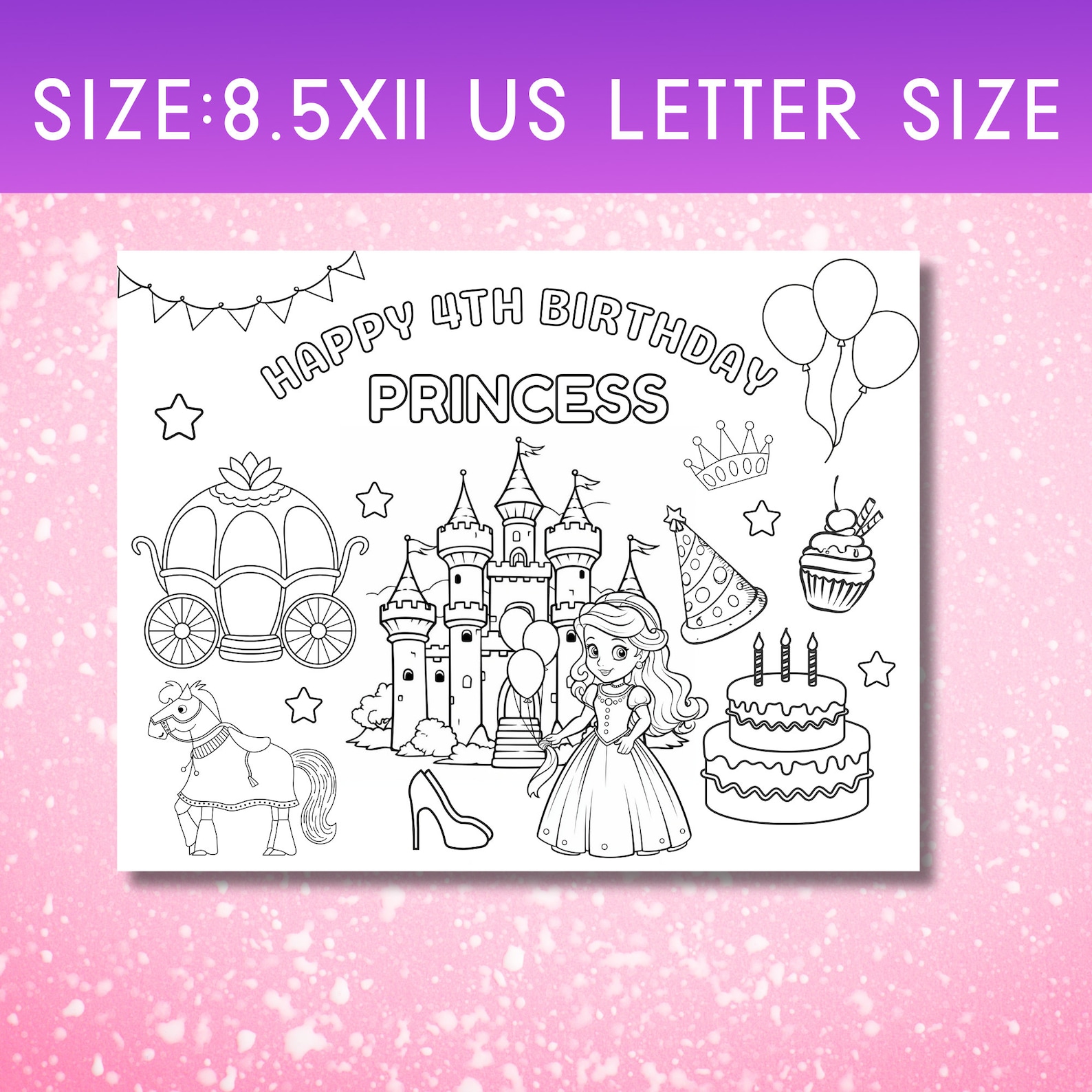 Editable Princess Birthday Coloring Princess Coloring Pages Princess ...