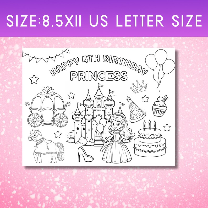 Editable Princess Birthday Coloring Princess Coloring Pages Princess ...