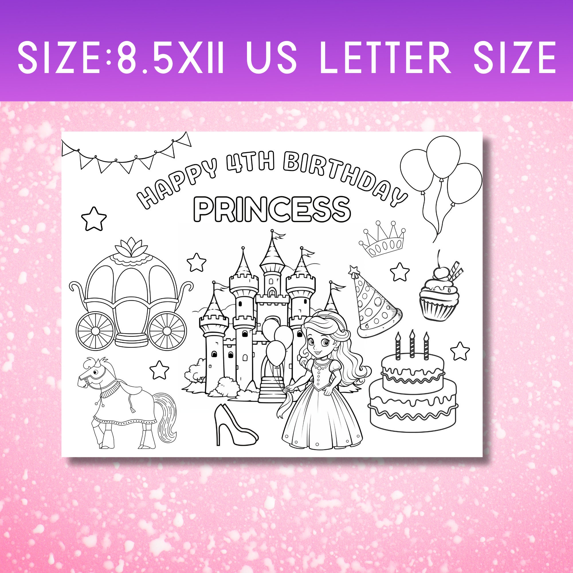 Editable Princess Birthday Coloring Princess Coloring Pages Princess ...