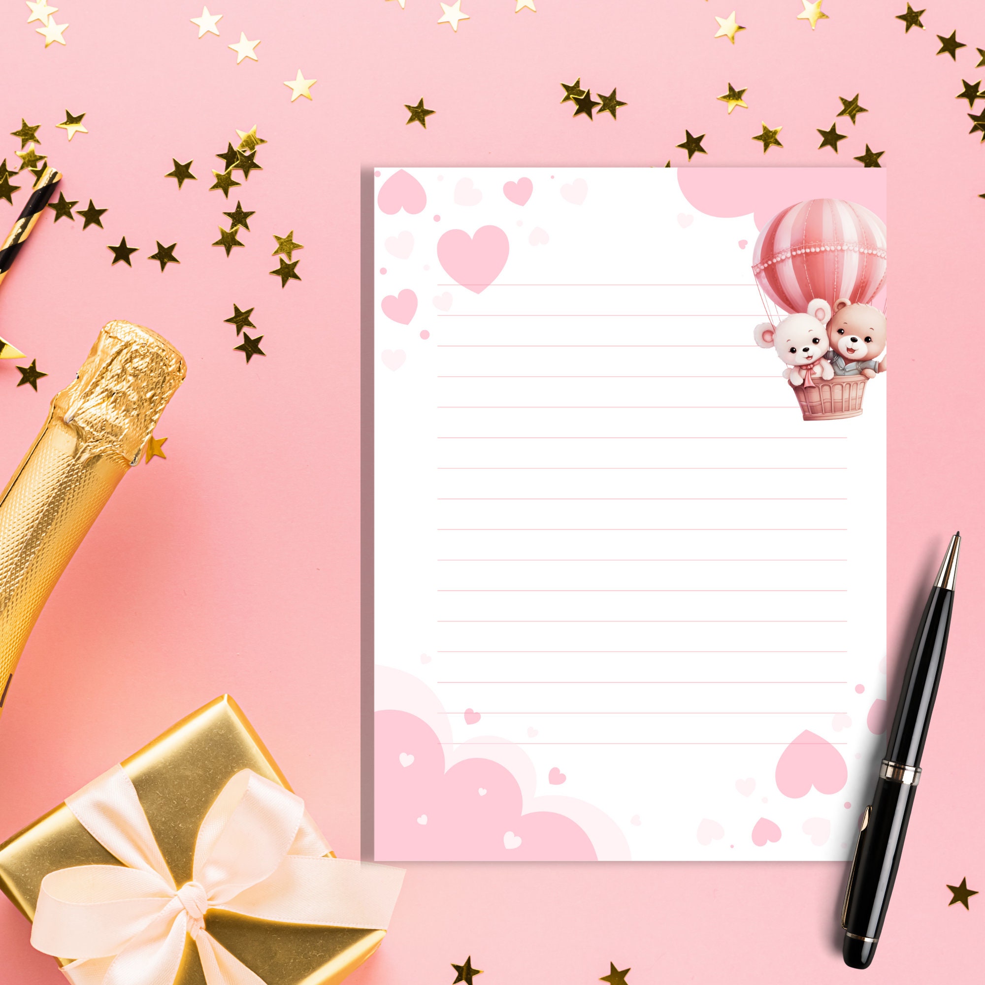 Printable Valentines Stationary Set Balloon Stationary Teddy Bear ...