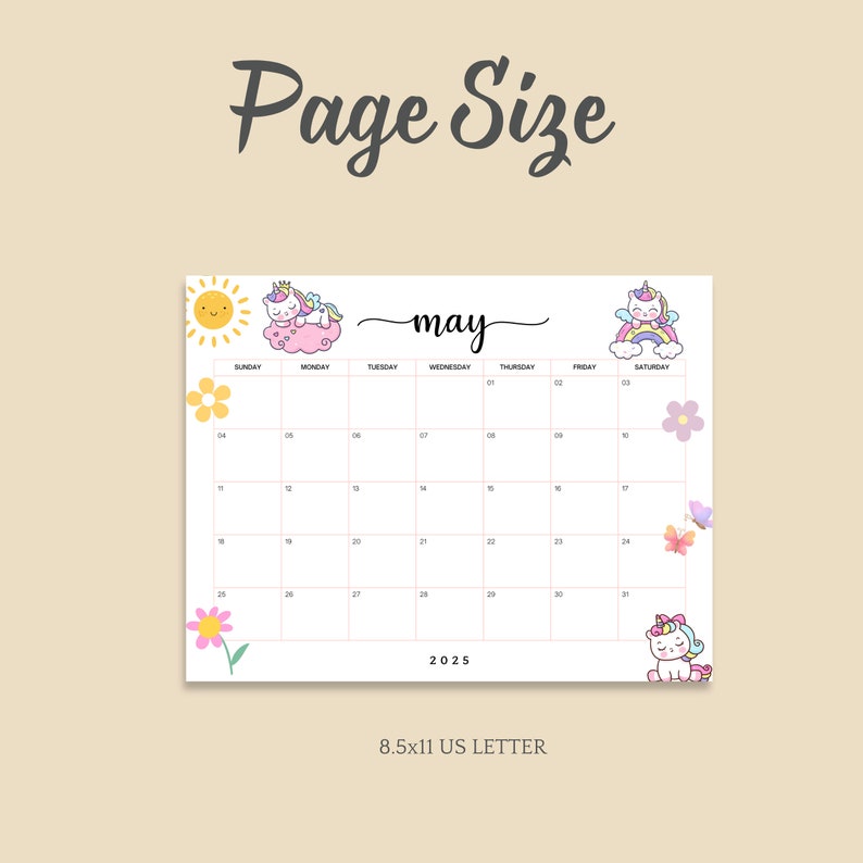 Unicorn 2024-2025 School Year Calendar Seasonal Monthly Theme Cute ...
