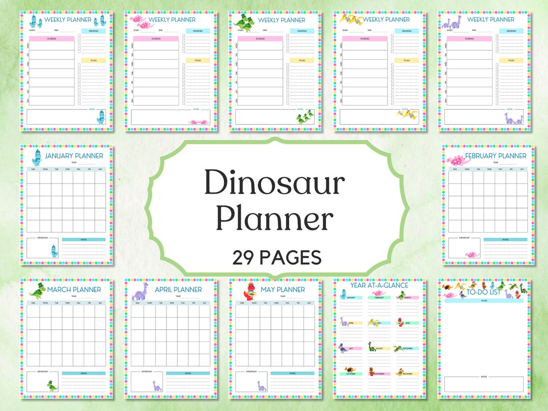 Kids Dinosaur Printable Planner Weekly Monthly Planner Dinosaur ...