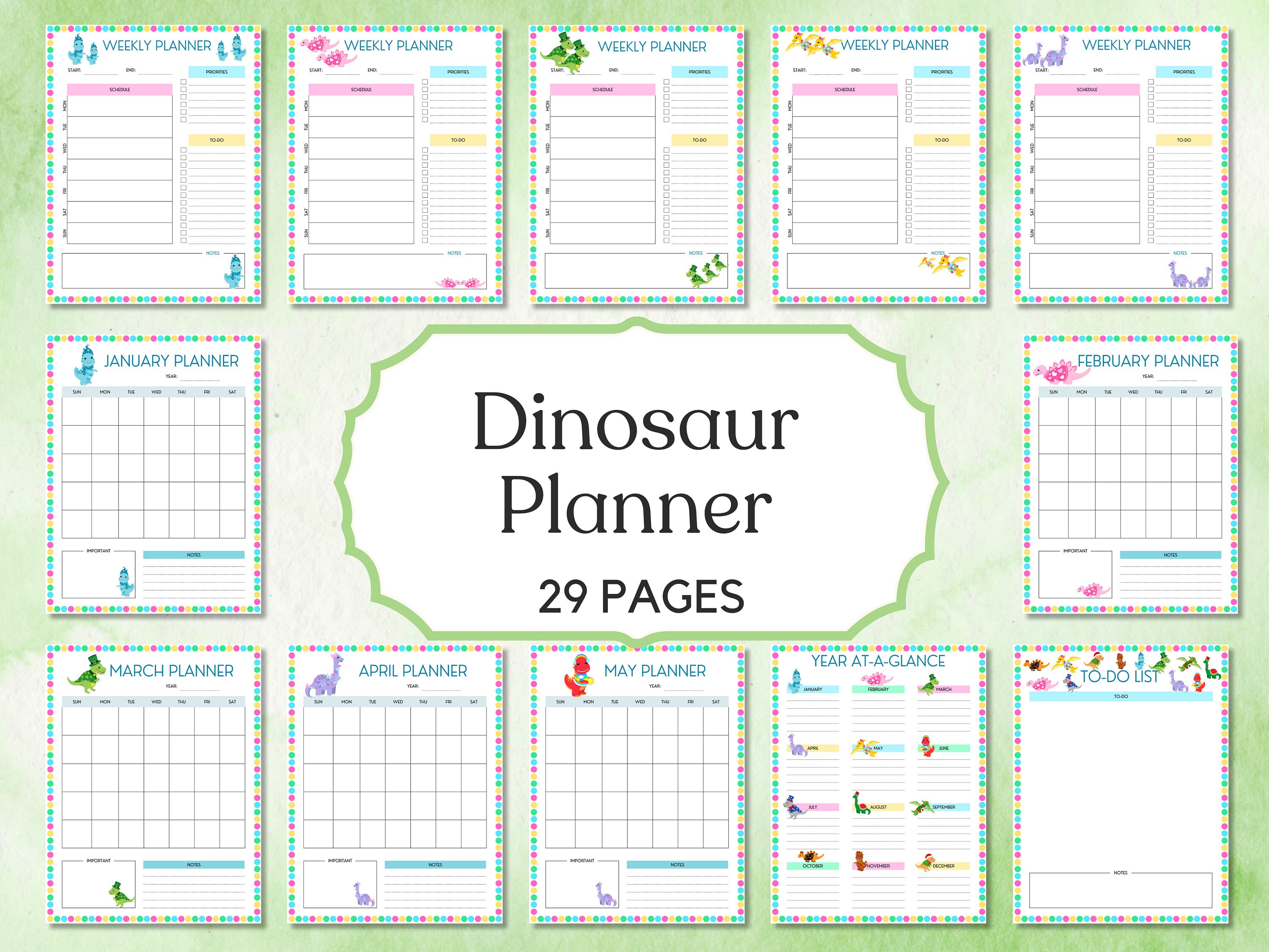 Kids Dinosaur Printable Planner Weekly Monthly Planner Dinosaur ...