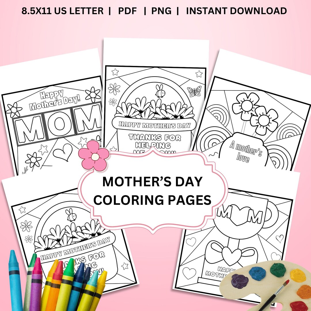 Mother’s Day Coloring Pages Set 5 Mothers Day Class Activity Gift for ...