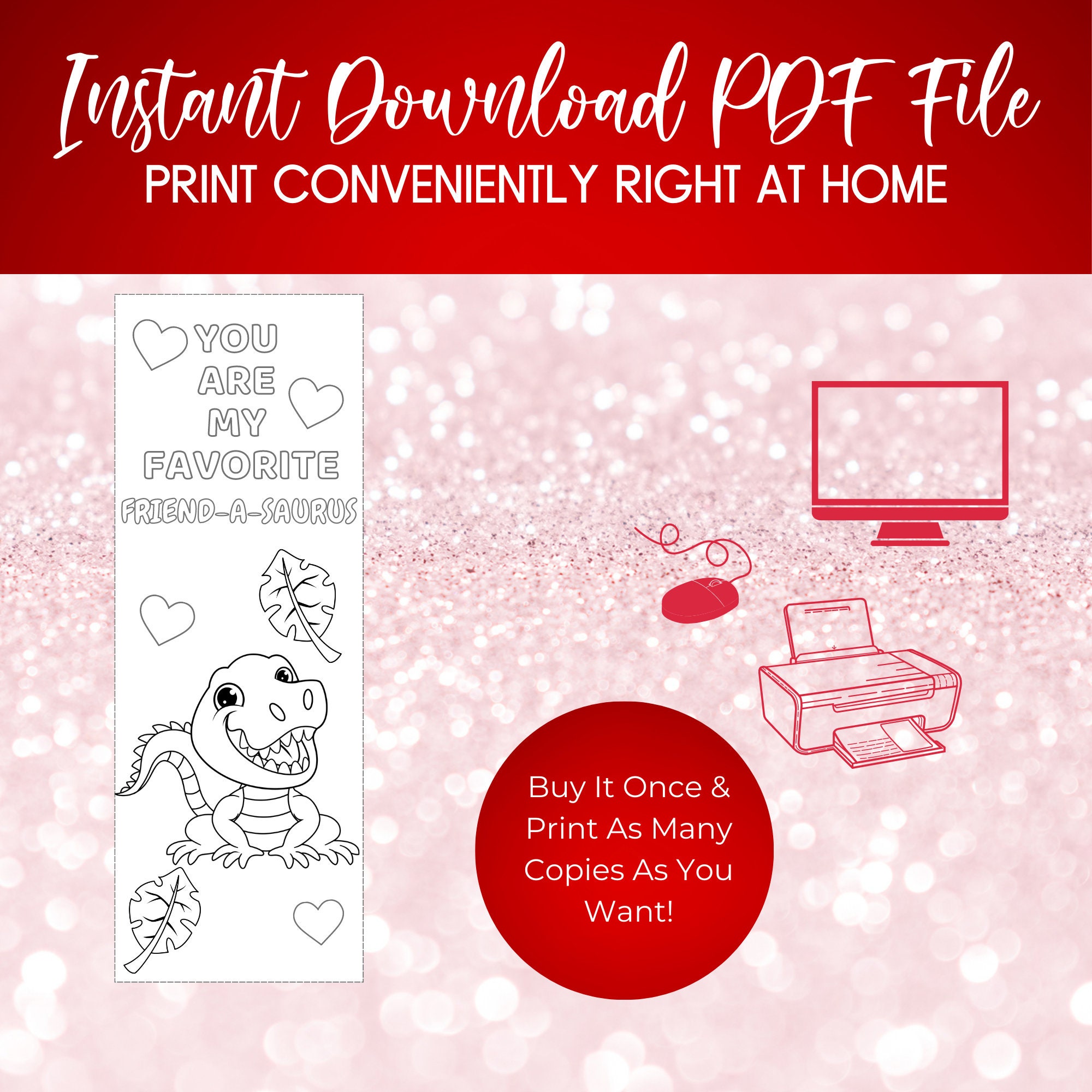 Dino Valentines Coloring Bookmarks Dinosaur Puns Coloring Bookmarks ...