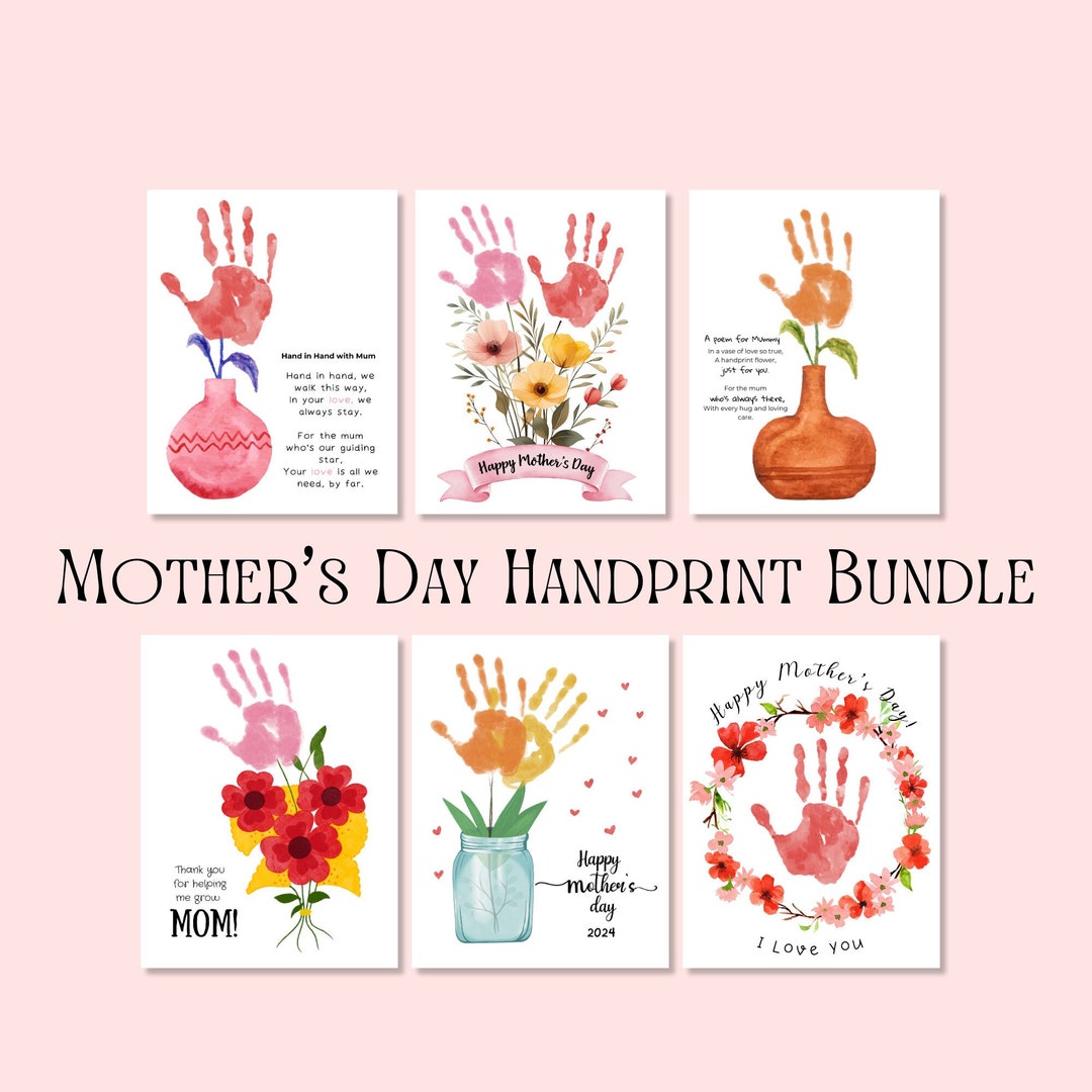 Mothers Day Handprint Craft Flower Theme Bundle 6 Printable Gift Mom ...