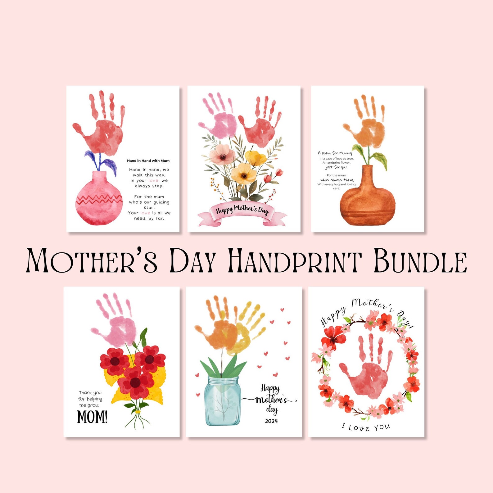 Mothers Day Handprint Craft Flower Theme Bundle 6 Printable Gift Mom ...