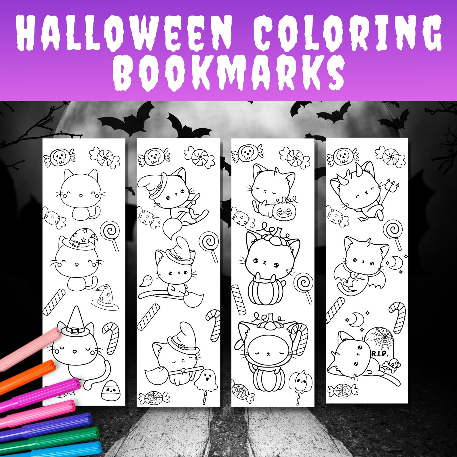 Halloween Coloring Bookmarks for Kids Set of 4 Halloween Bookmarks ...