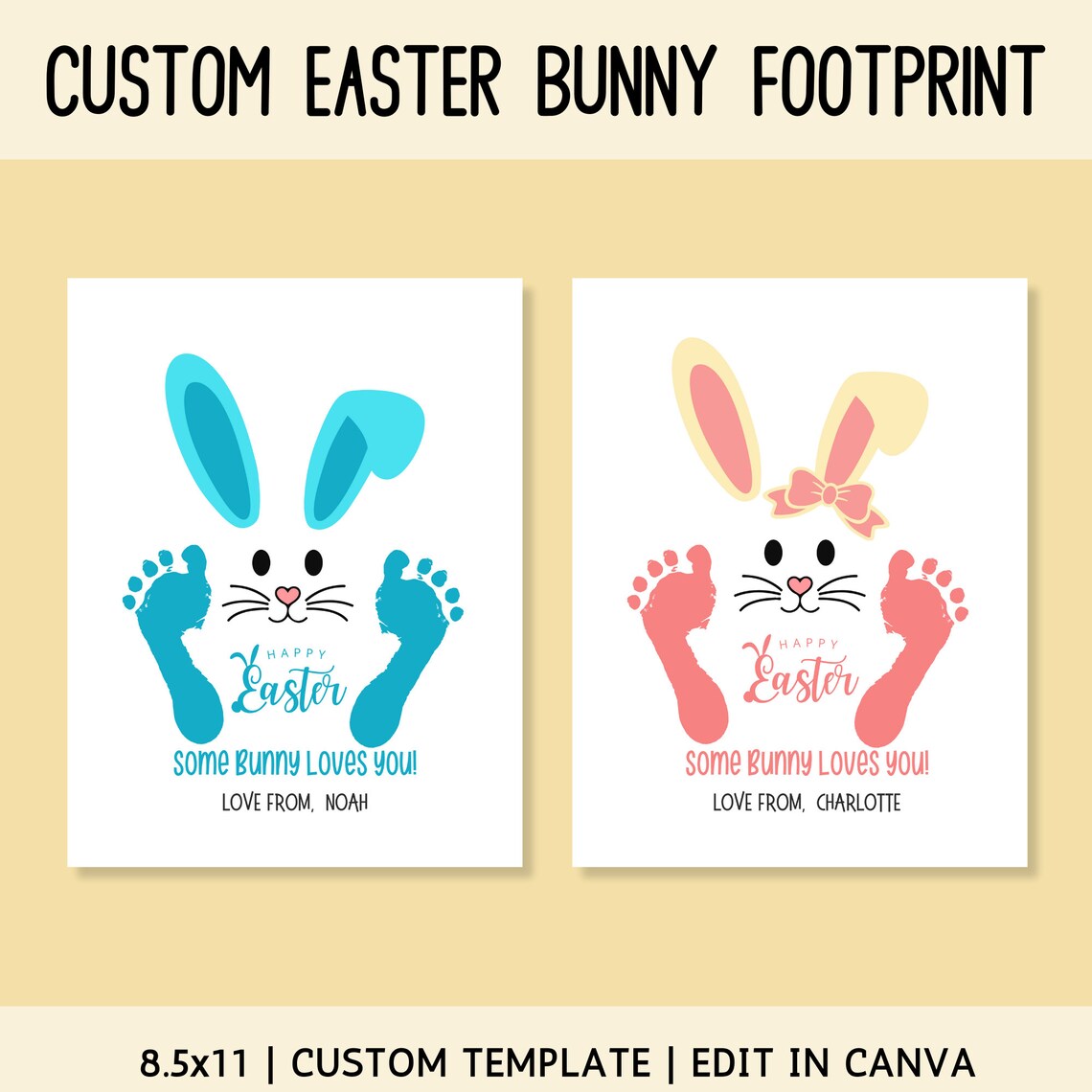 Customize Name Easter Bunny Footprint Craft Easter Kids Craft Easter ...