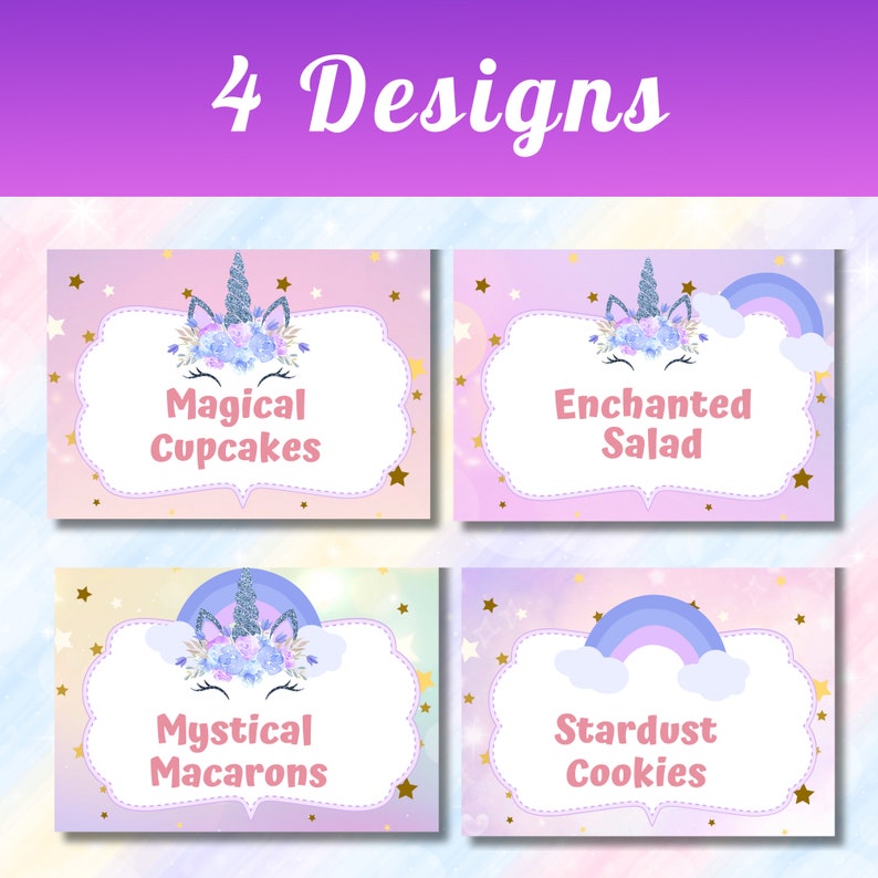 Editable Unicorn Food Label Card Template Buffet Card Template Unicorn ...