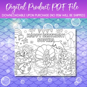 Editable Mermaid Birthday Coloring Mermaid Coloring Pages Mermaid ...