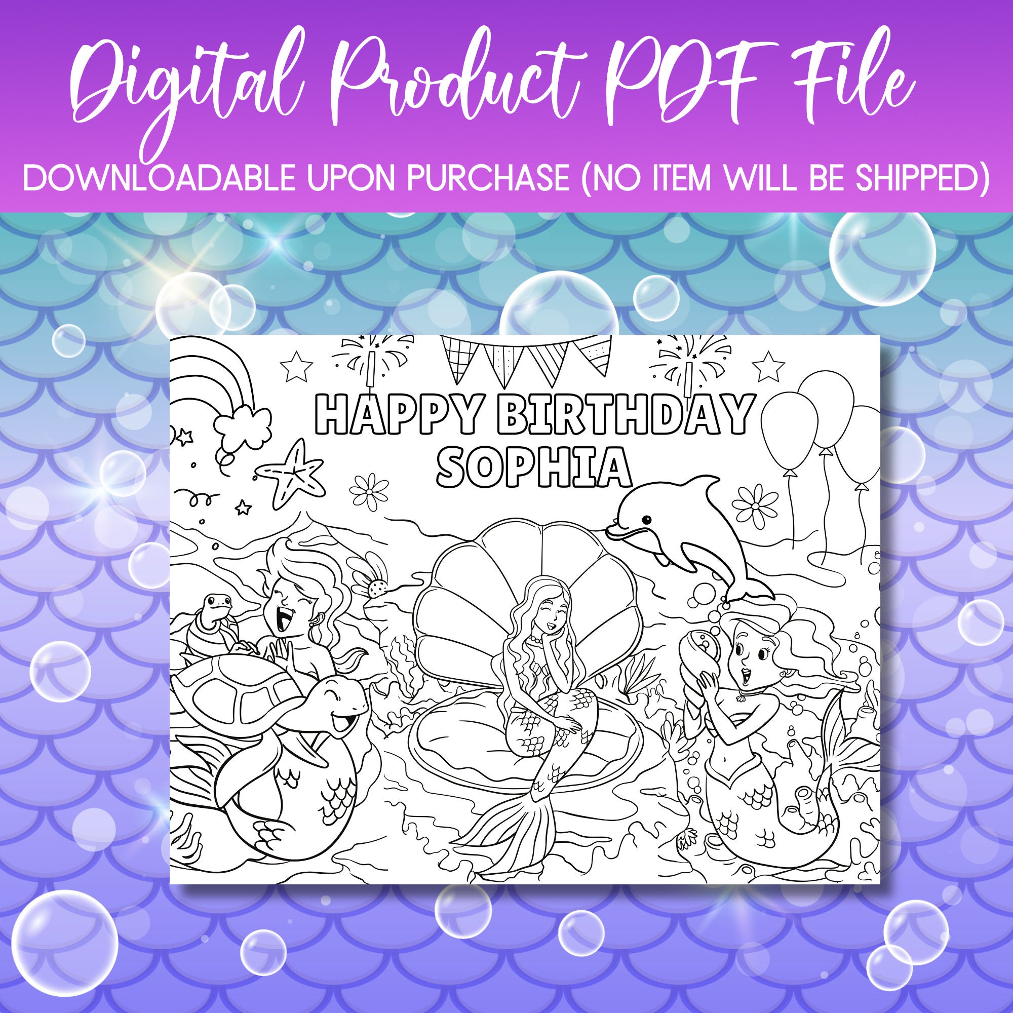 Editable Mermaid Birthday Coloring Mermaid Coloring Pages Mermaid ...