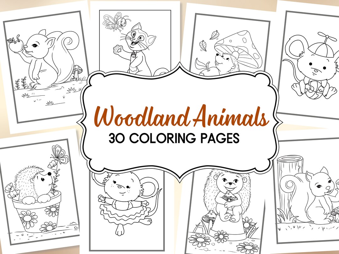 Coloring Pages Kids Woodland Creatures Hedgehog Squirrels Animal ...