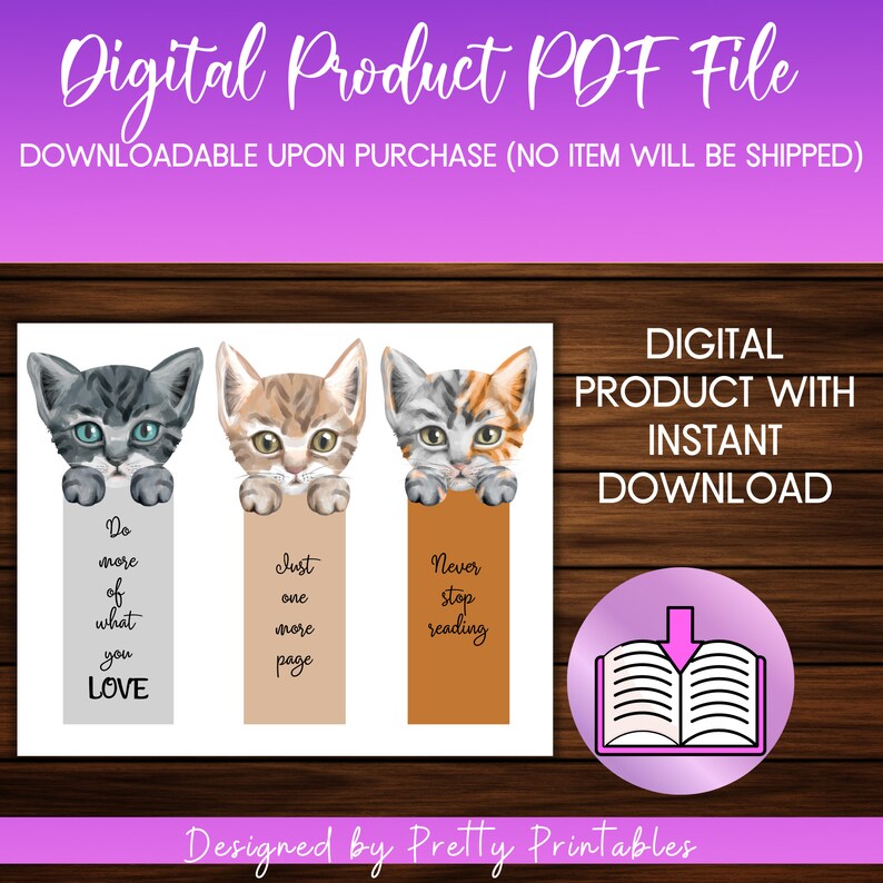 Cat Bookmark Printable Cats Lovers Bookmarks Cat Lover Gift Cat ...