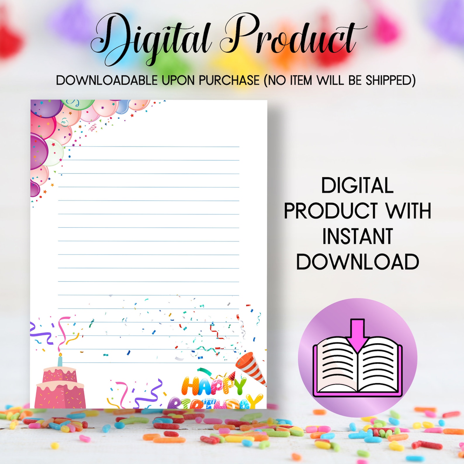 Printable Happy Birthday Stationary Birthday Stationery Paper Balloons ...