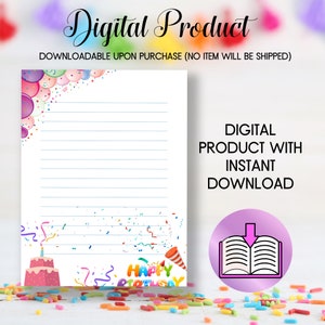 Printable Happy Birthday Stationary Birthday Stationery Paper Balloons ...
