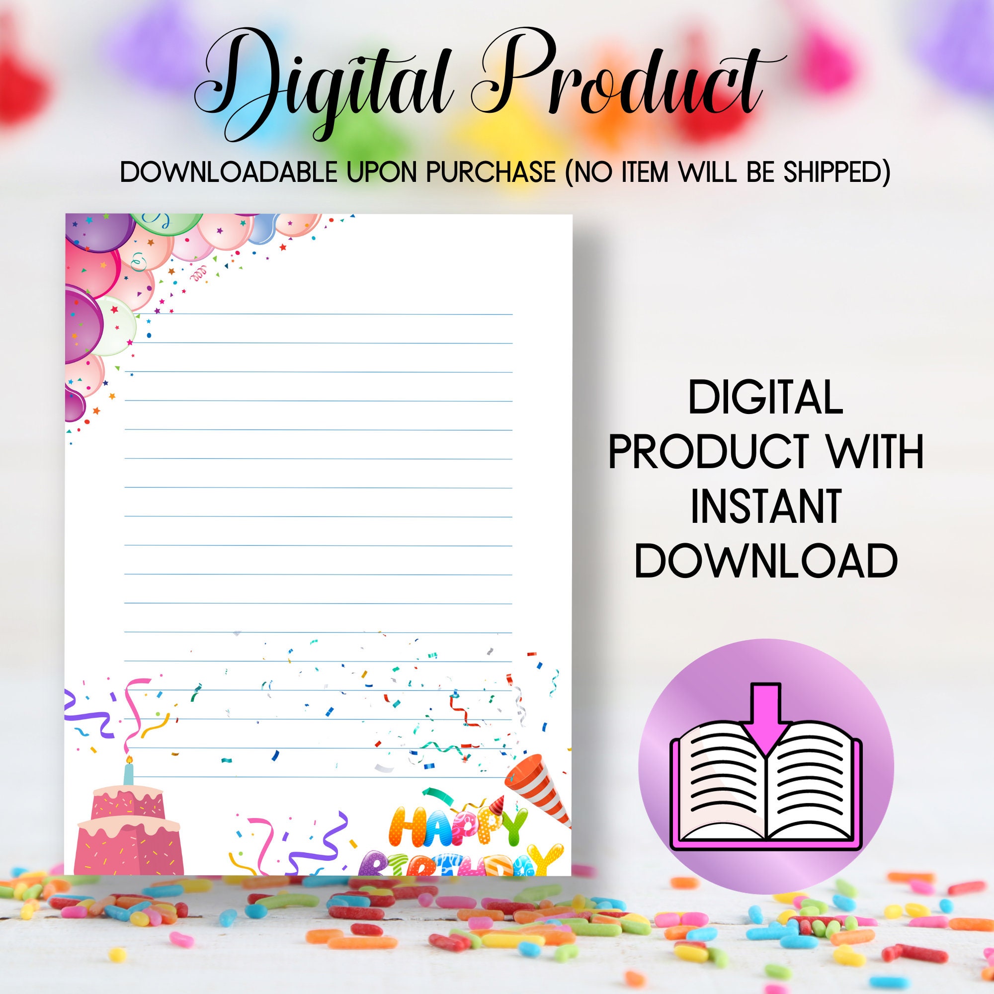 Printable Happy Birthday Stationary Birthday Stationery Paper Balloons ...