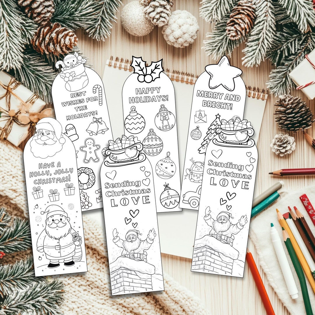 Christmas Coloring Bookmarks for Kids Bookmarks With Christmas Toppers ...