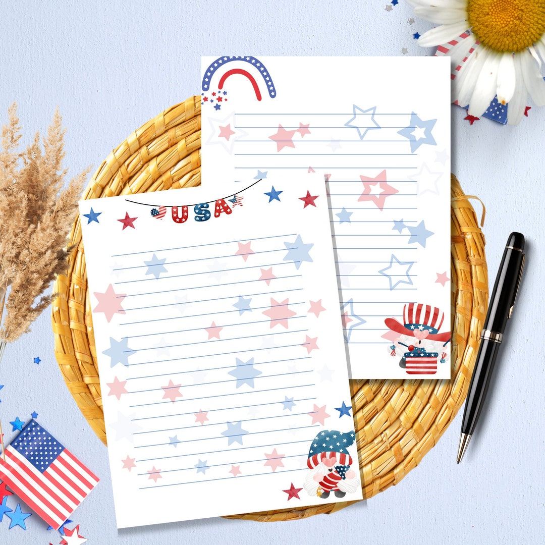 4th of July Stationery Set Printable Independence Day Paper Fourth of ...
