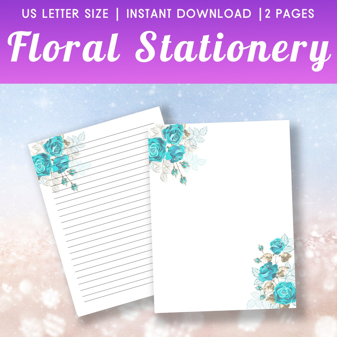 Printable Rose Stationery Flower Stationery Floral Stationery Set ...