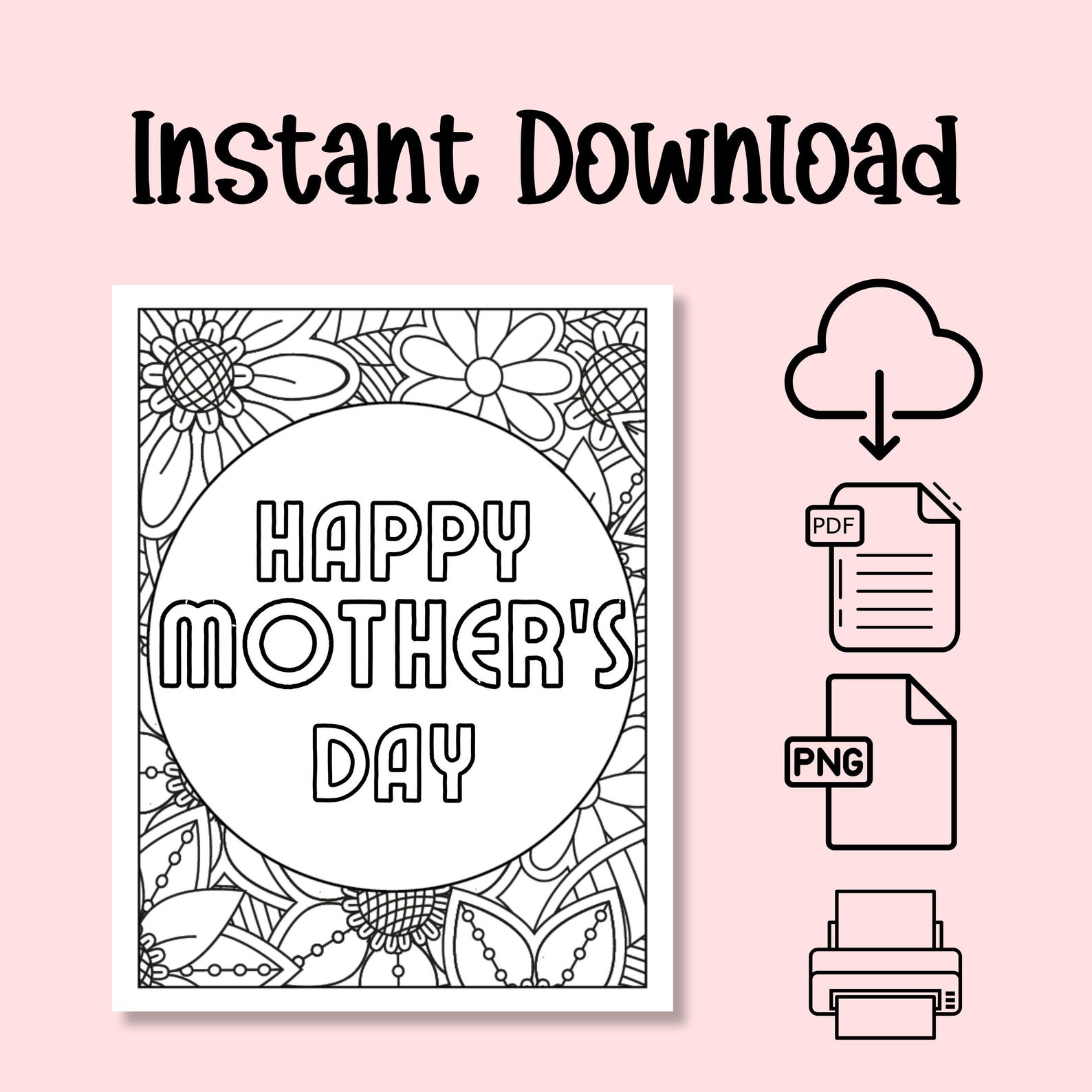 Páginas para colorear del Día de la Madre, set de 3, tarjeta imprimible ...
