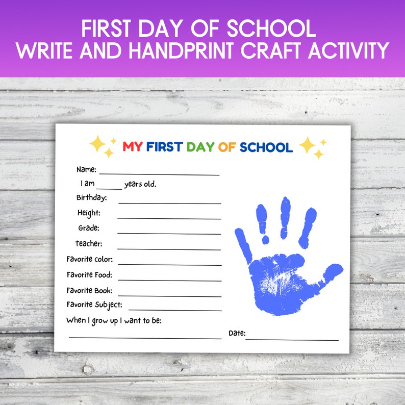 First Day of School Handprint Art All About Me Preschool First Day of ...