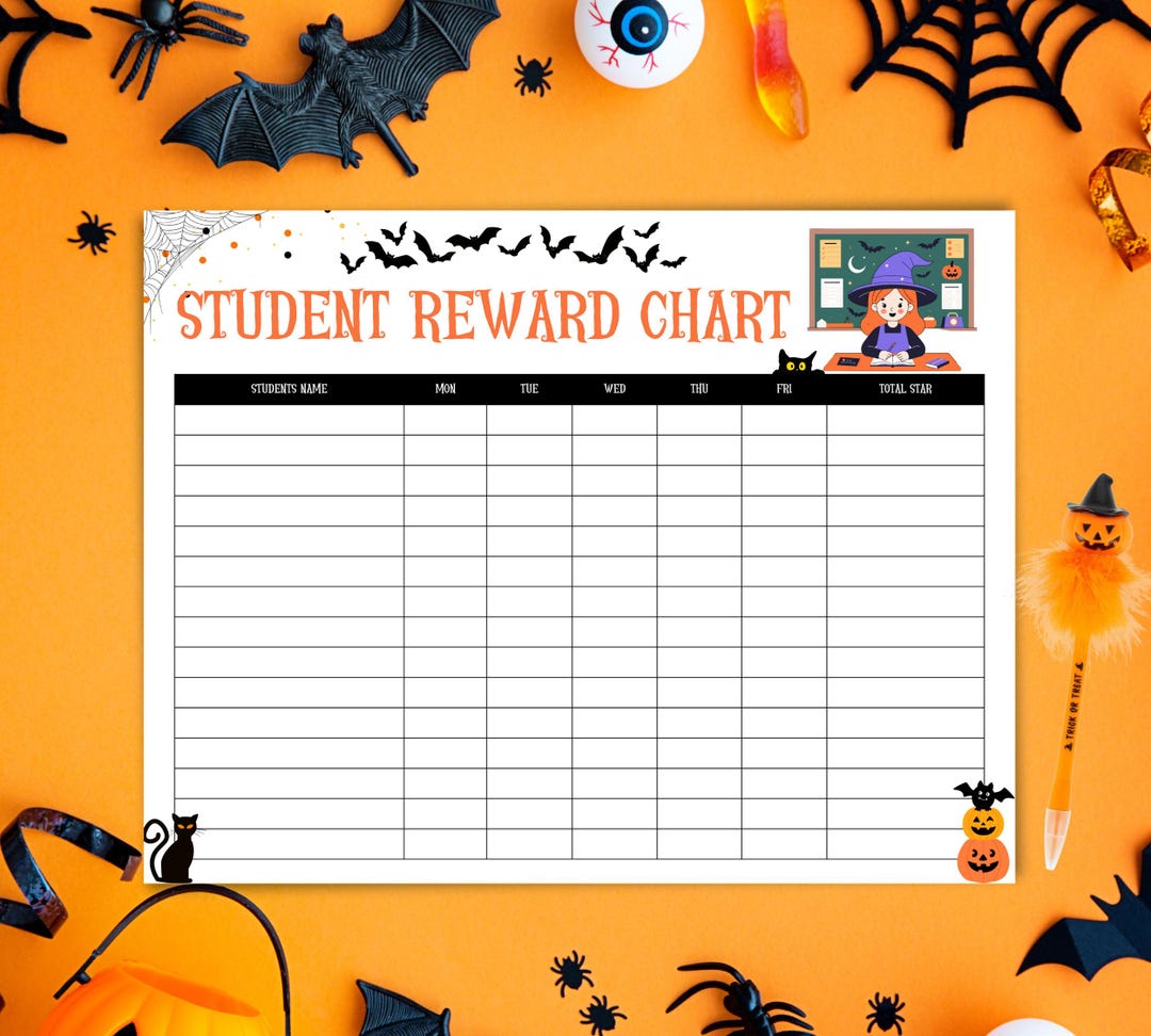 Printable Halloween Reward Chart for Students, Spooky Behavior Sticker ...