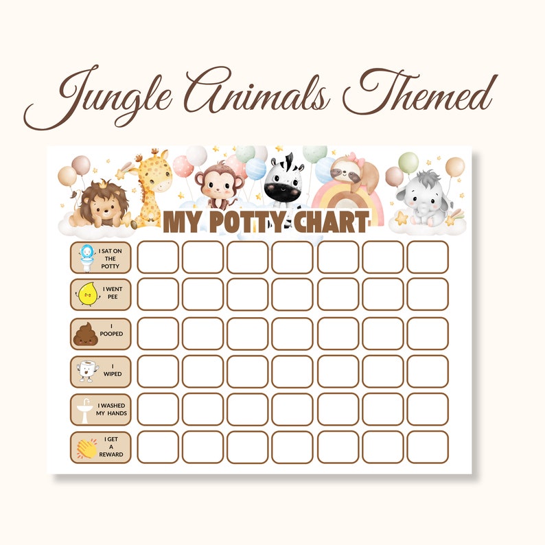 Jungle Animals Potty Chart for Girls Toilet Training Chart Kids Potty ...