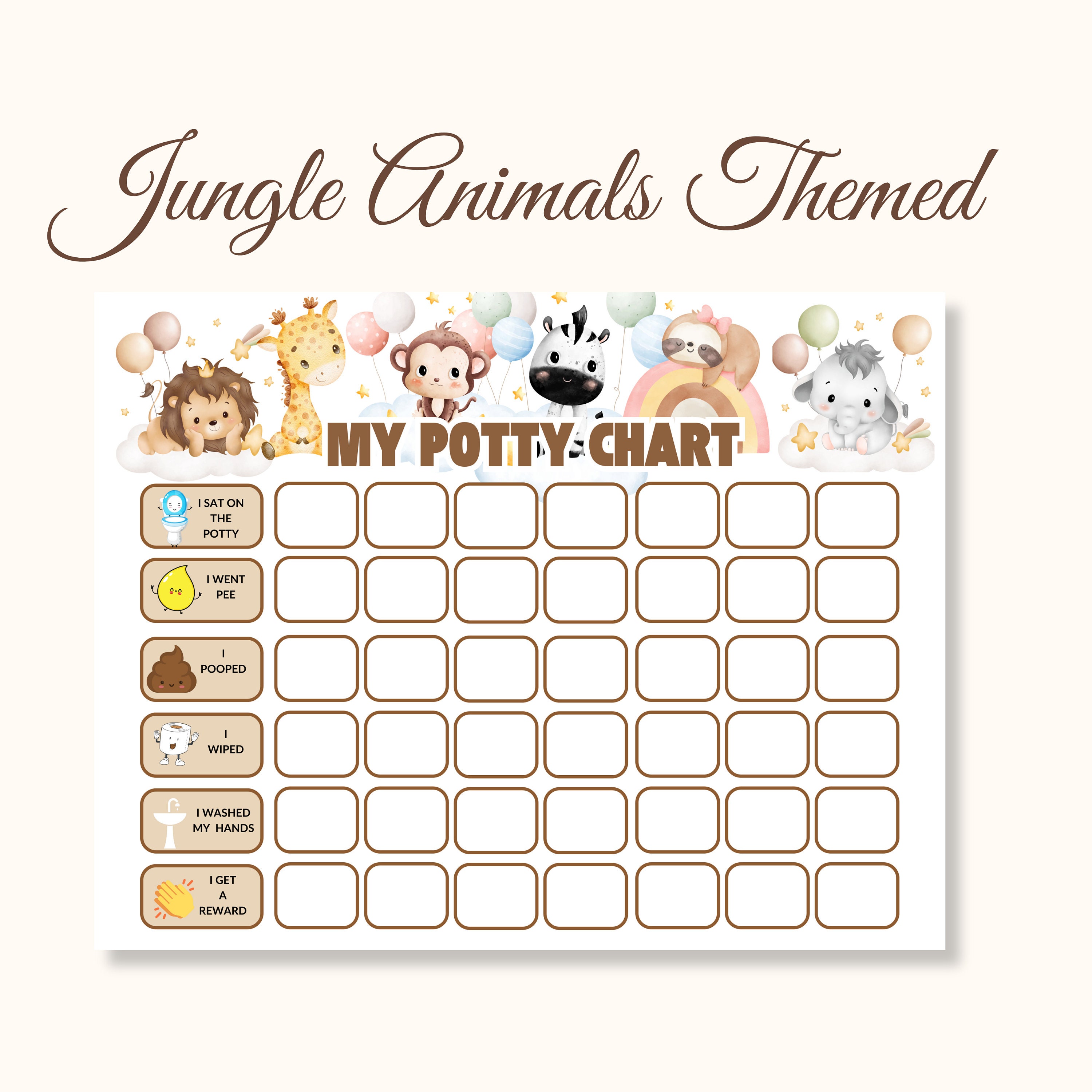 Jungle Animals Potty Chart for Girls Toilet Training Chart Kids Potty ...
