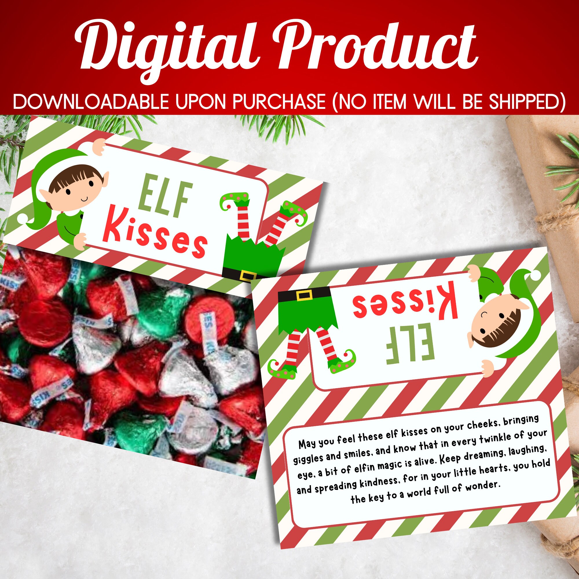 ELF Kisses Treat Bag Christmas Toppers Printable Christmas Gift Tags ...