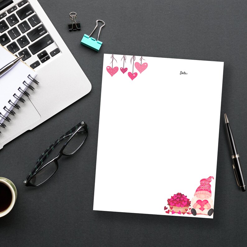 Printable Valentines Day Stationery Set Pink Stationery Gnome ...