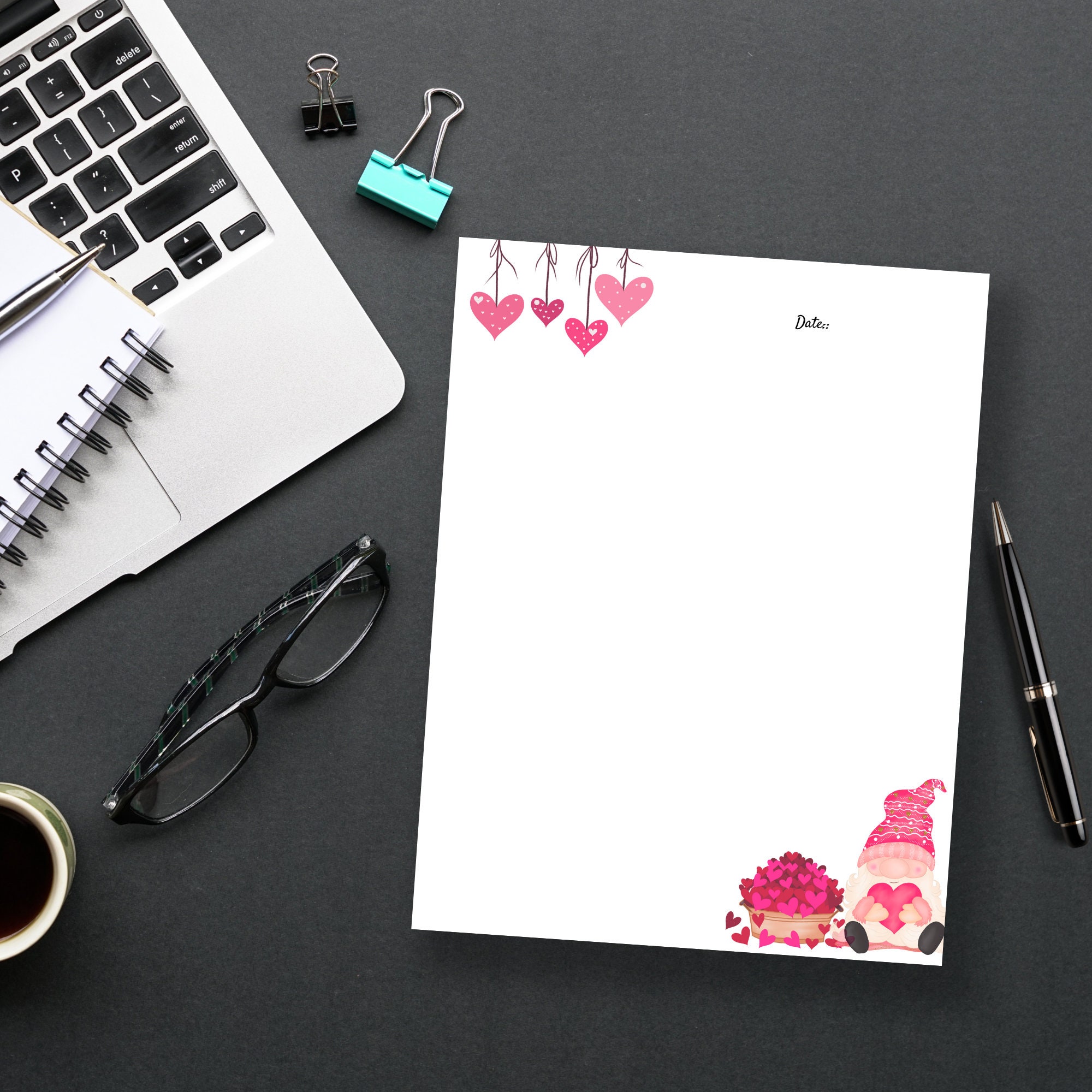 Printable Valentines Day Stationery Set Pink Stationery Gnome ...