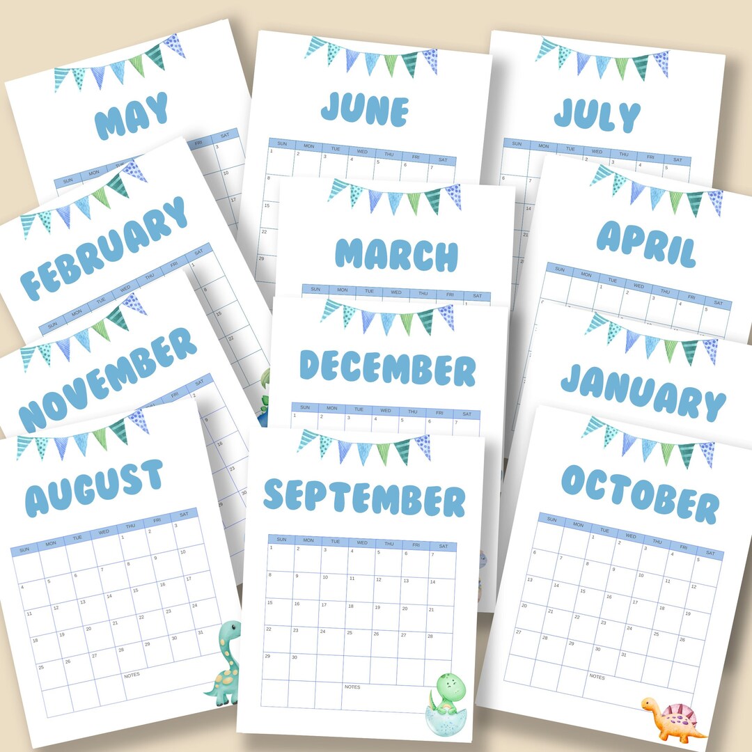 Dinosaur School Year Calendar 2024- 2025 Calendar Printable for Kids ...