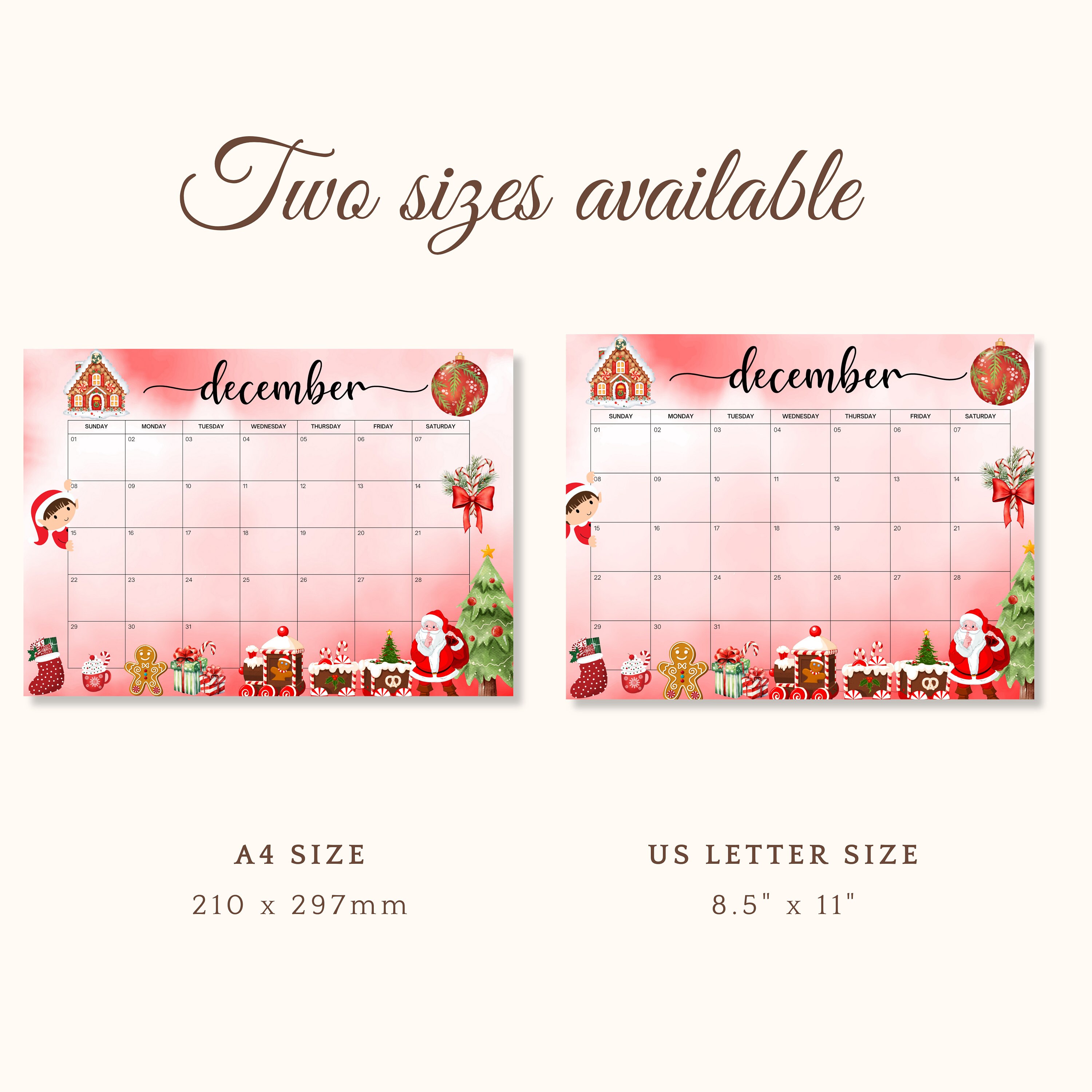 Printable Kids Calendar 2024 Santa Traditional Theme Wall Calendar ...