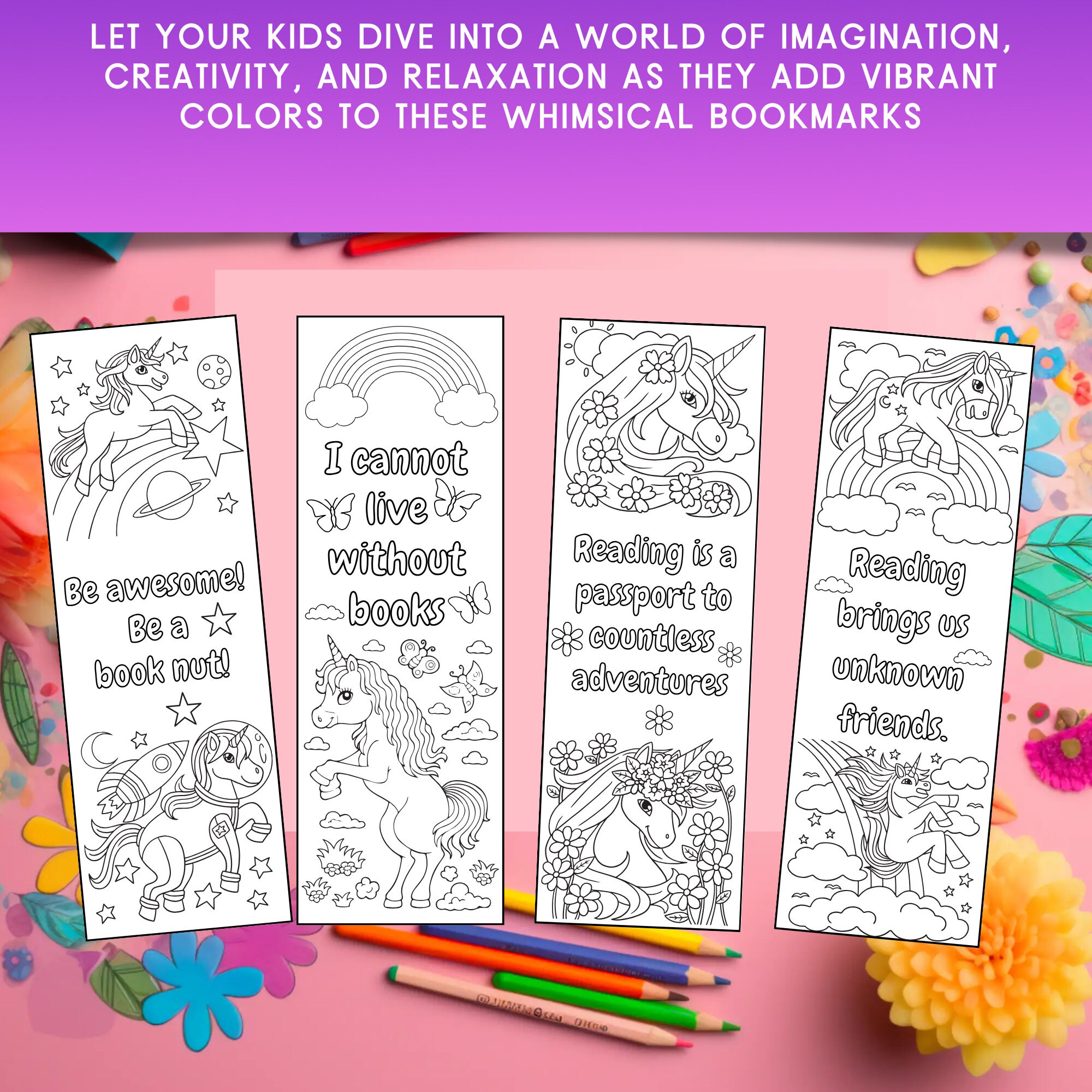Unicorn Coloring Bookmarks Printable Unicorn Coloring Bookmarks for ...